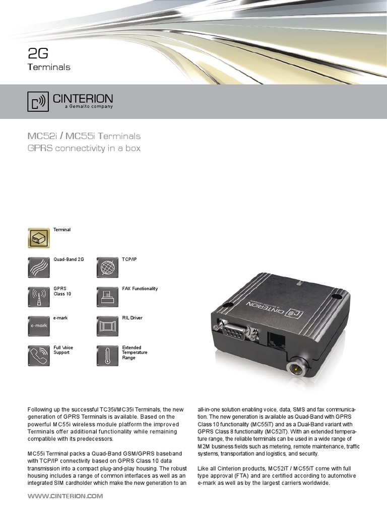 Cinterion Datasheet MC52i MC55i Terminals Web | PDF | General Packet ...
