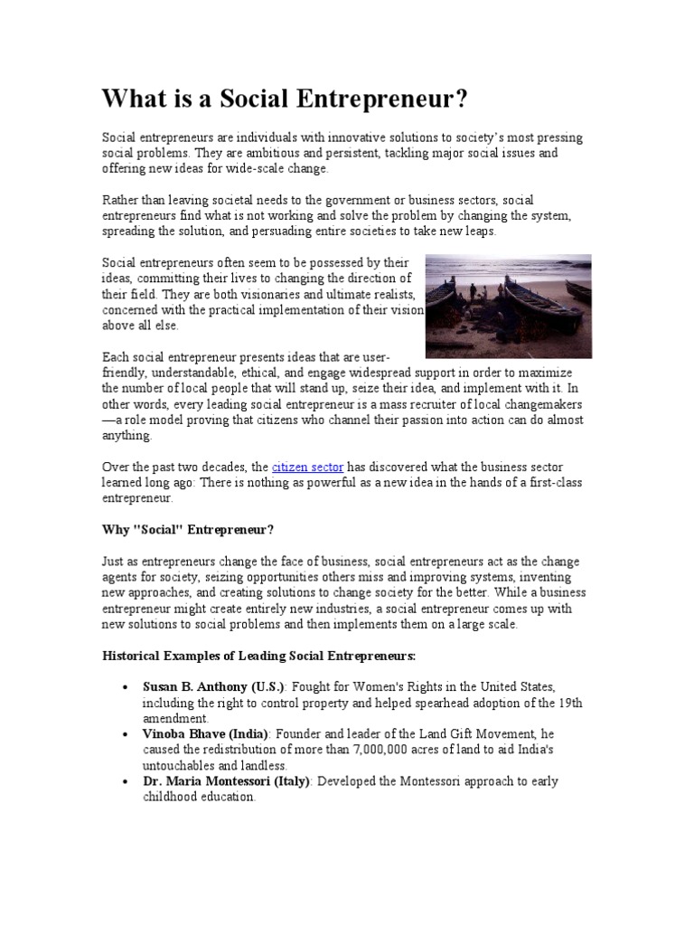 Understanding Social Entrepreneurs | PDF | Social Entrepreneurship ...