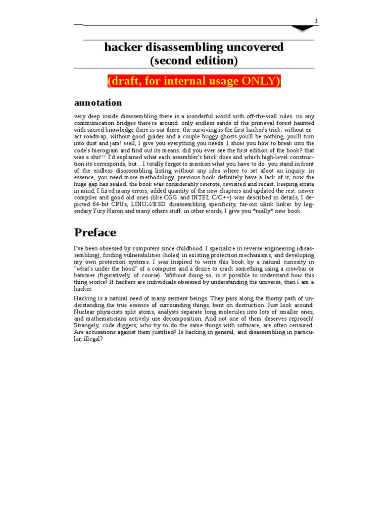 Hacker Disassembling Uncovered Second Edition Draft For Internal Usage Only Pdf