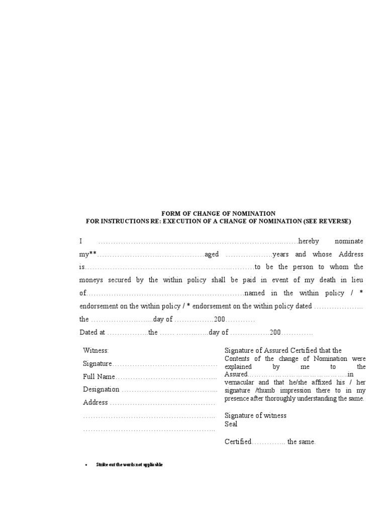 LIC Nomination Change Form 3750 | PDF