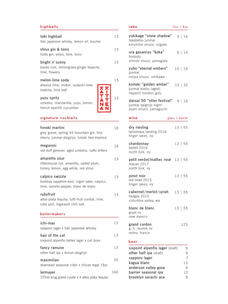 Katana Kitten Menu | PDF | Cuisine | Foods