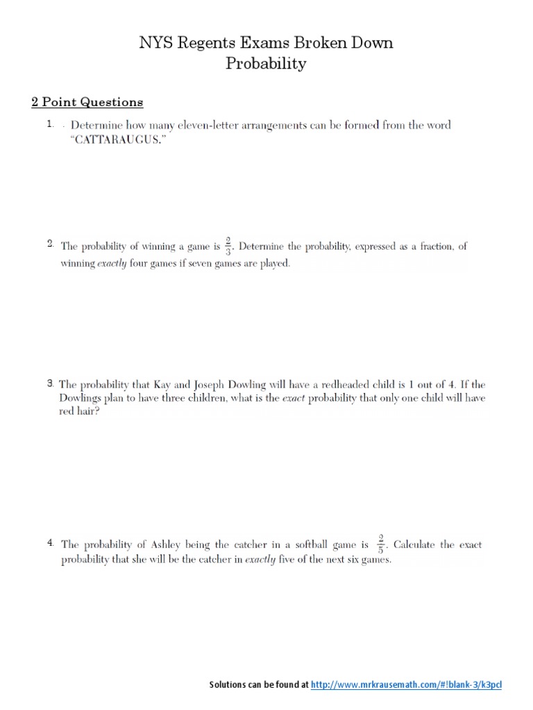NYS Regents Probability Exam Guide | PDF | Sports & Recreation