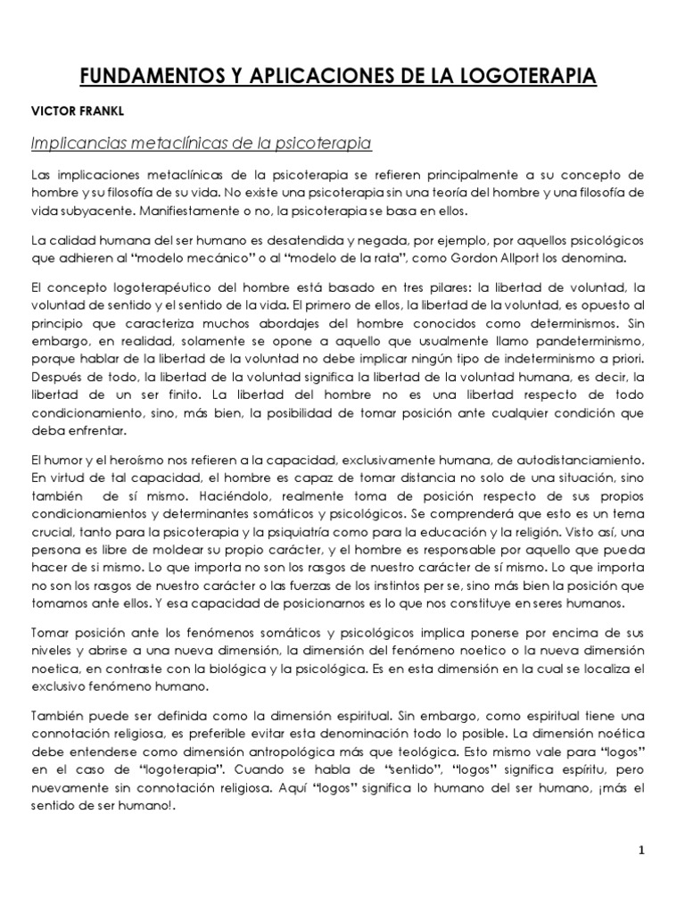Fundamentos y Aplicaciones de La Logoterapia | PDF | Homo Sapiens | Libertad