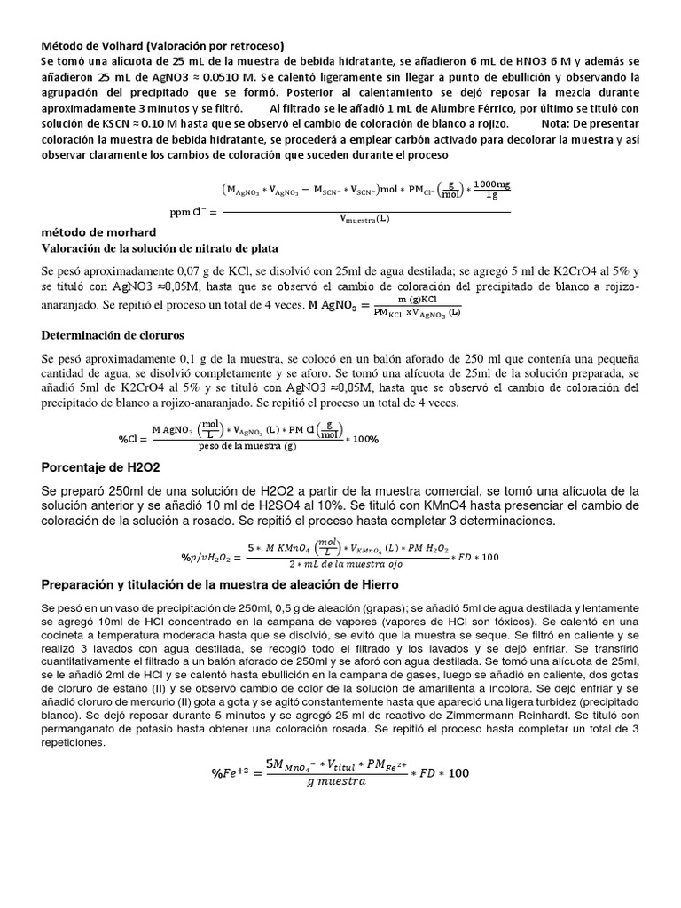 Método de Volhard | PDF | Cloruro | Agua