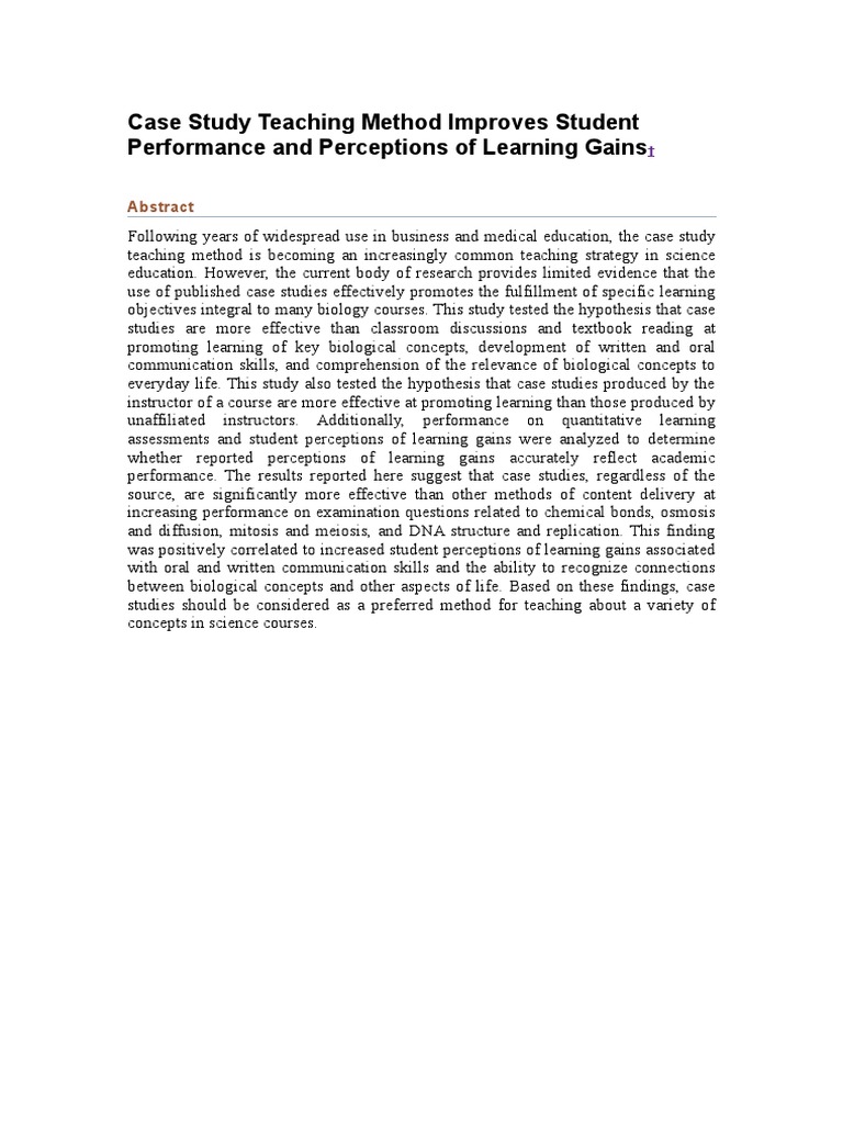 Case Study Teaching Method Improves Student Performance and Perceptions ...