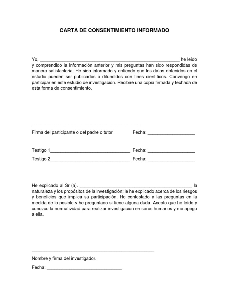Carta de Consentimiento Informado | PDF