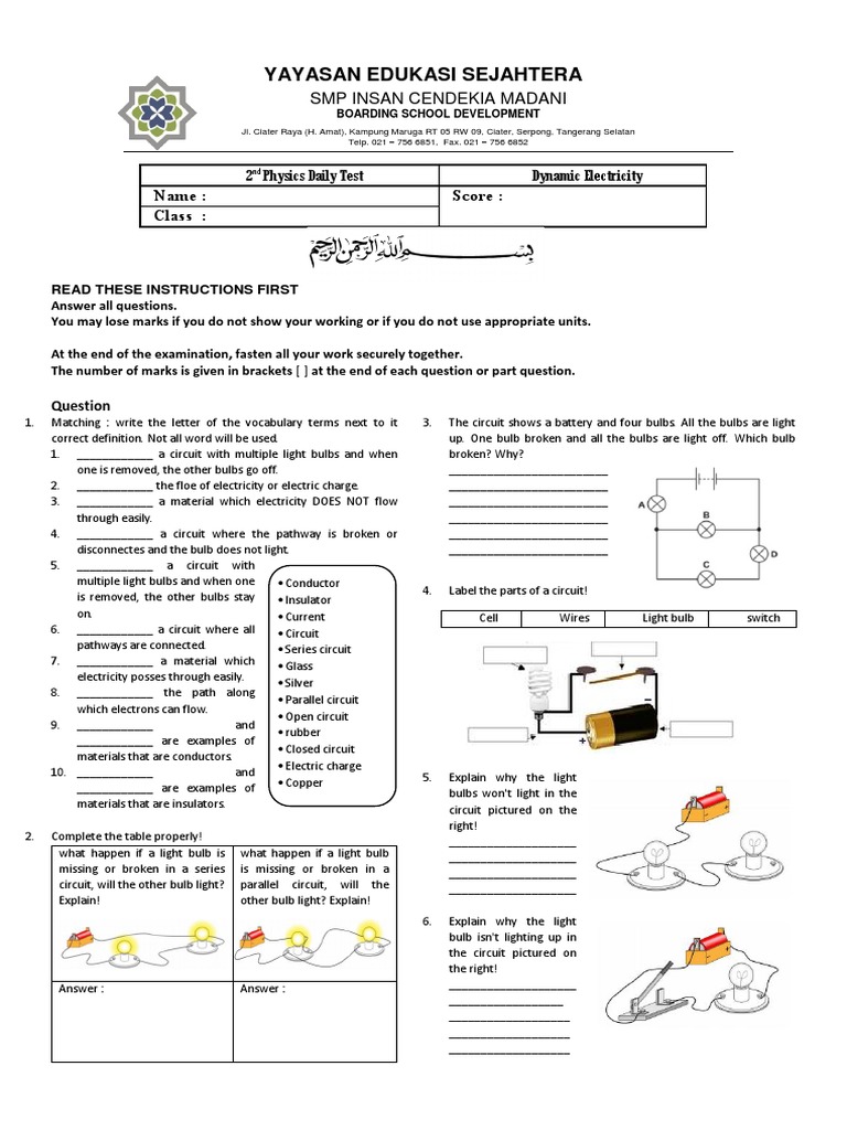 Grade 9 Dynamic Electricity Test | PDF | Series And Parallel Circuits ...