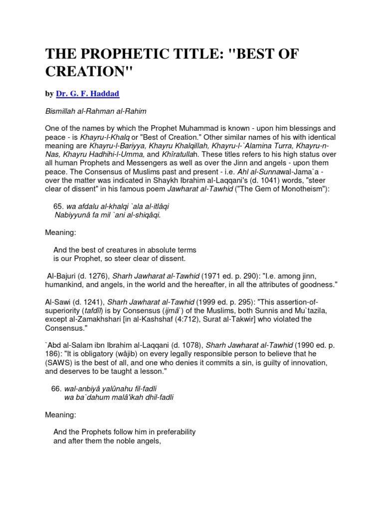 Best of Creation | PDF | Muhammad | Prophets And Messengers In Islam