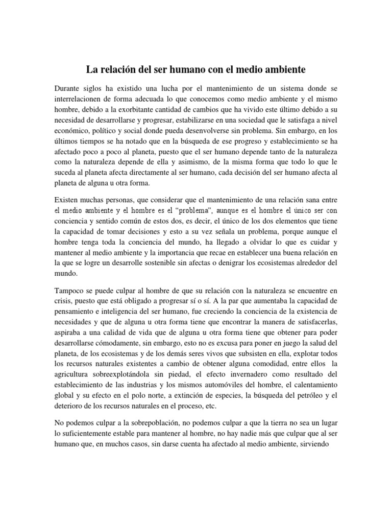 Relación del ser humano con el medio ambiente | PDF | Desarrollo ...