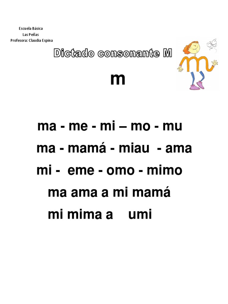 Dictado de palabras con la letra m | PDF