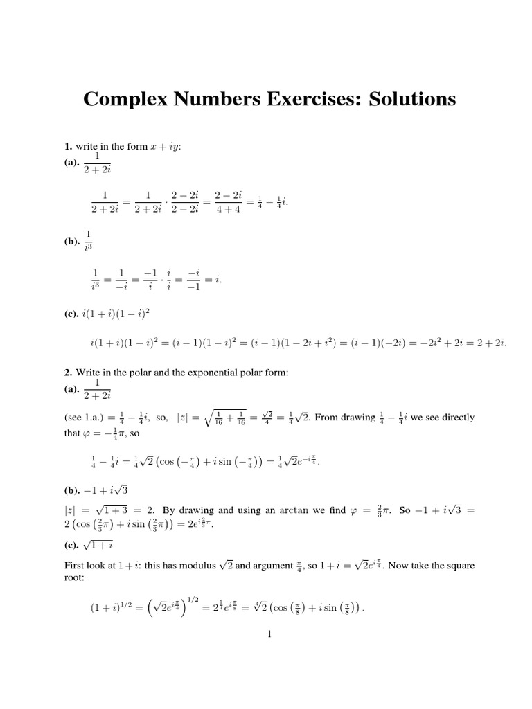 Calculus 4 - Complex Numbers - Solutions | PDF | Complex Number | Trigonometric Functions