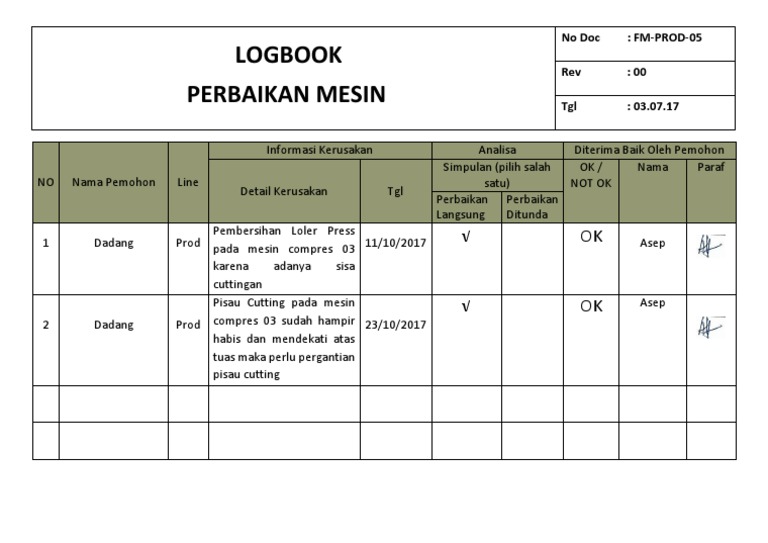 Logbook Form | PDF