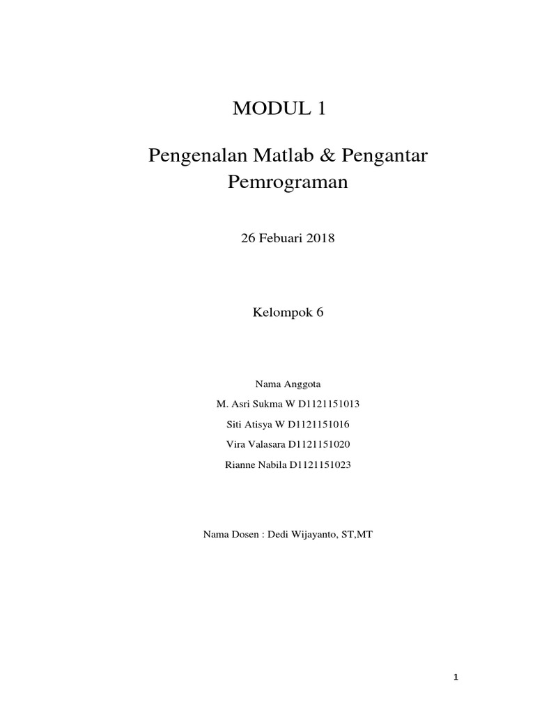 MODUL 1 PENERAPAN DASAR MATLAB | PDF