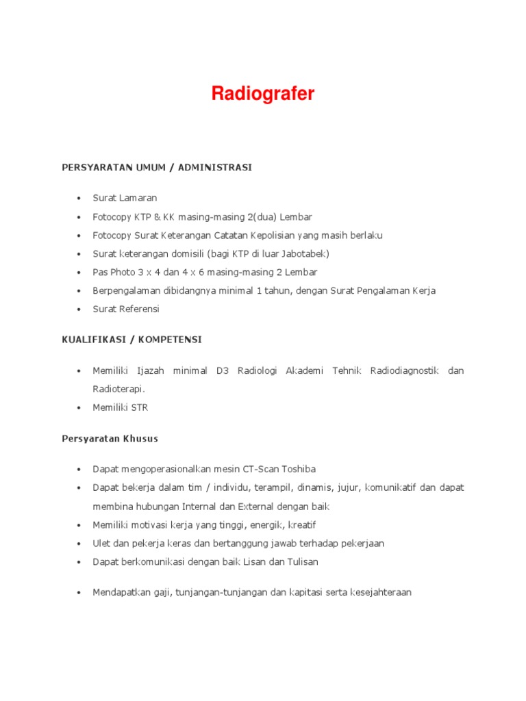 Lowongan Radiografer | PDF | Karier & Perkembangan | Sains & Matematika