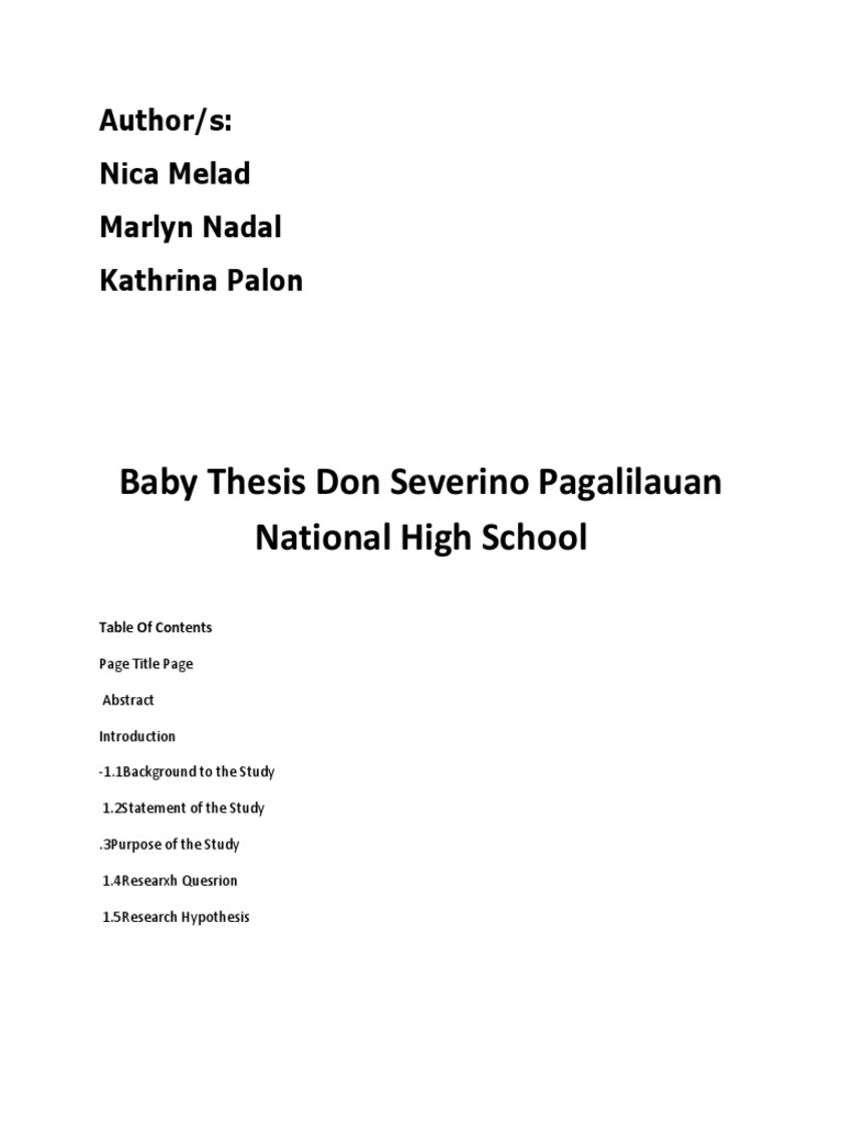 Baby Thesis Don Severino Pagalilauan National High School: Author/s ...