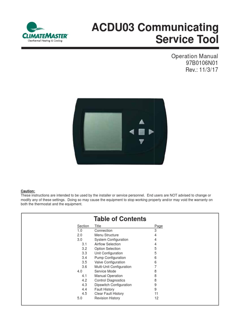 97b0106n01 Climatemaster Commercial Acdu02 Communicating Service Tool ...