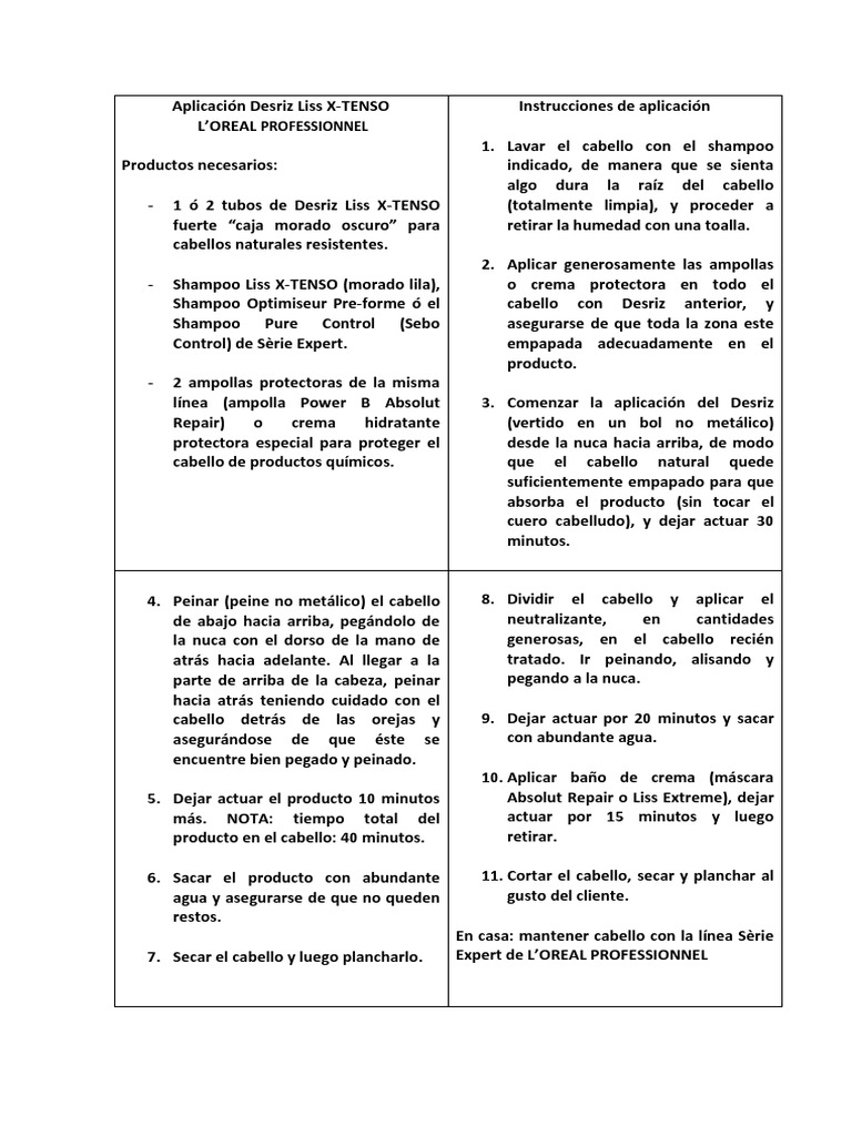 Aplicación del Desriz Liss X-TENSO | PDF | Pelo | Naturaleza