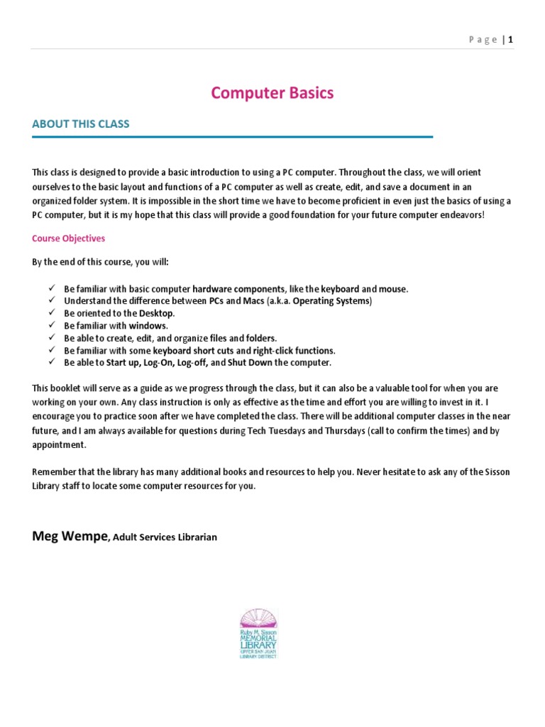 Computer Basics Class Handout | PDF | Macintosh | Graphical User Interfaces