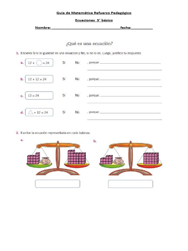 Guía de Ecuaciones 3ro Básico Refuerzo Pedagógico | PDF