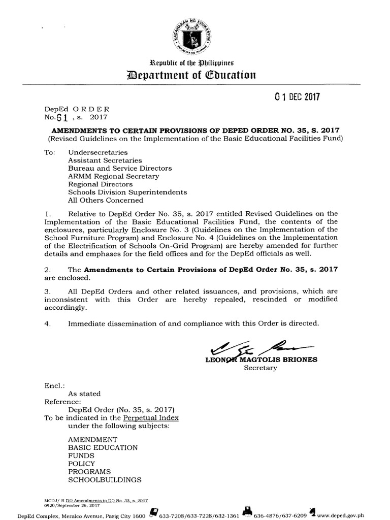 DO - s2017 - 061amendments To Some Provisions of DepEd Order No. 35, S ...