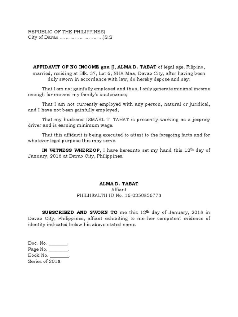 Affidavit of No Income | PDF