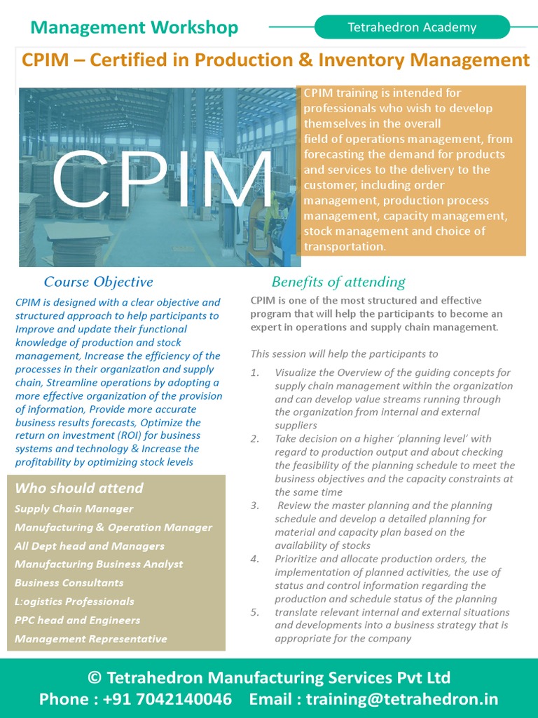 CPIM - Certified in Production & Inventory Management Workshop by ...