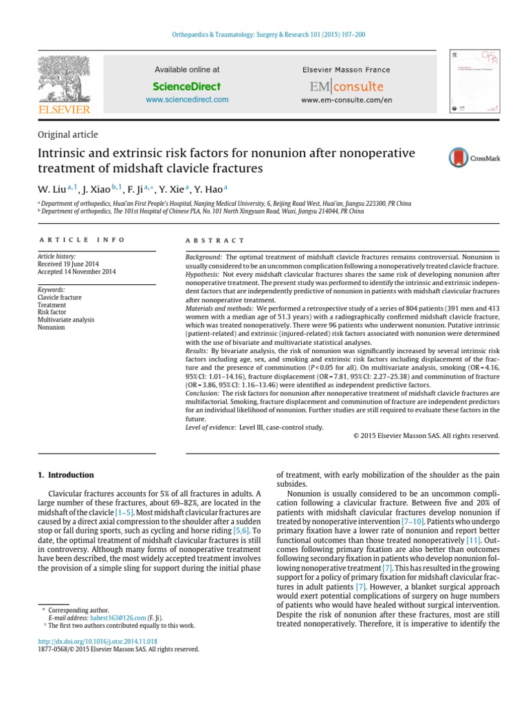 (Paper) Intrinsic and Extrinsic Risk Factors For Non Union After Non ...
