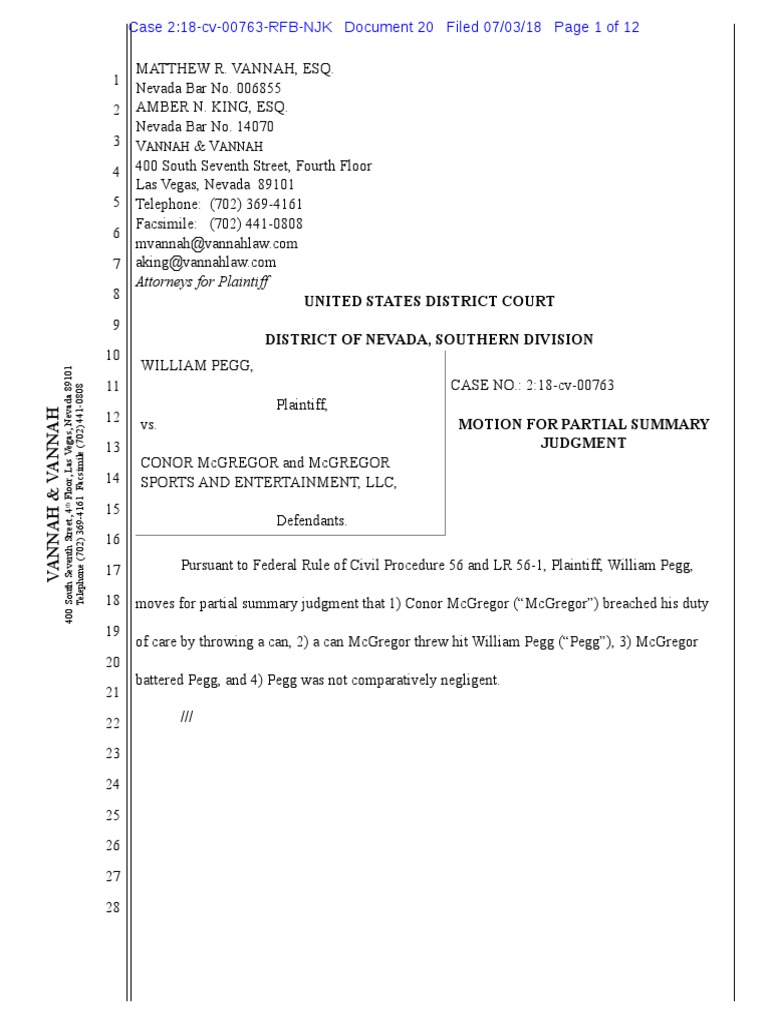 Motion For Partial Summary Judgment | PDF | Tort | Negligence