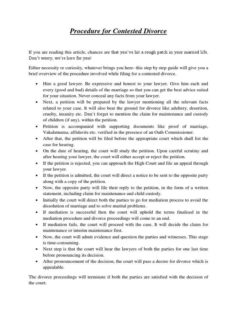 Procedure For Contested Divorce | PDF | Divorce | Common Law