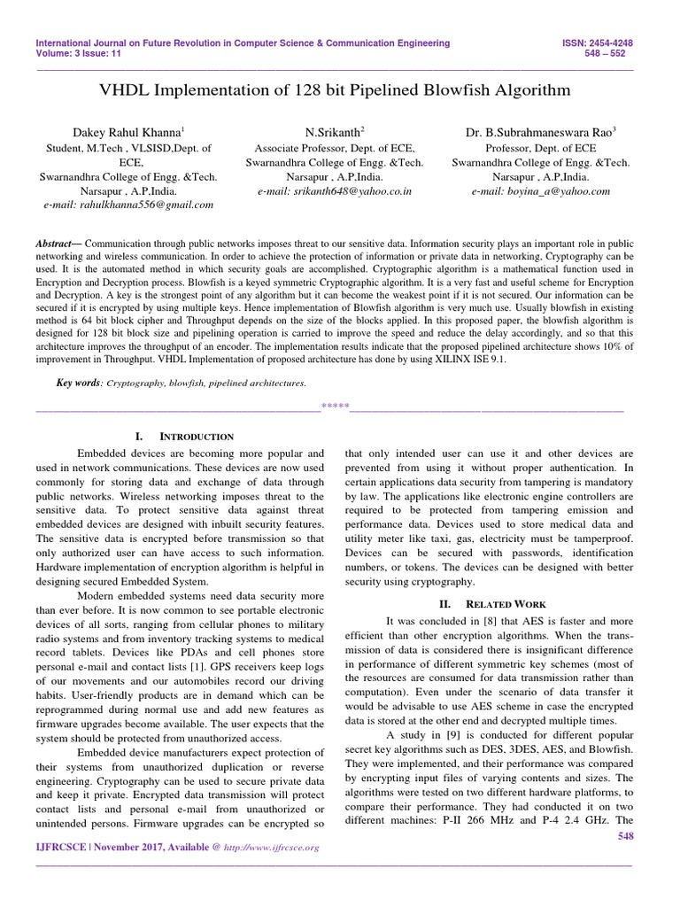 VHDL Implementation of 128 Bit Pipelined Blowfish Algorithm | PDF | Cryptography | Espionage ...