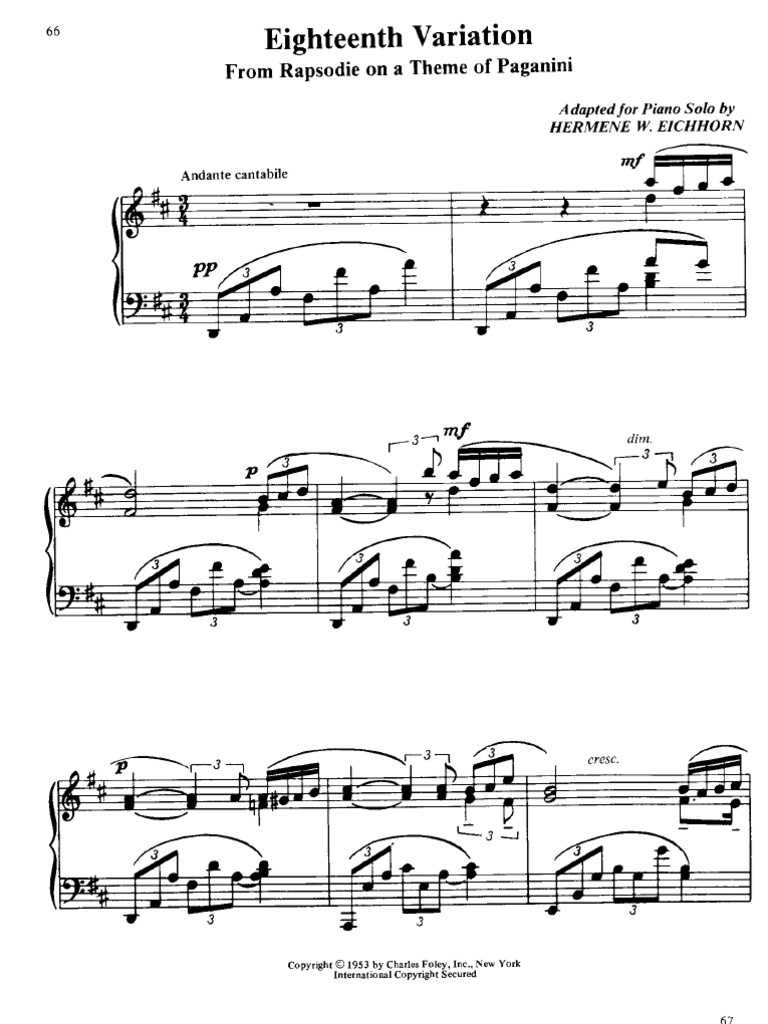 Eichhorn - Rachmaninoff's Eighteenth Variation From Rhapsodie On A ...