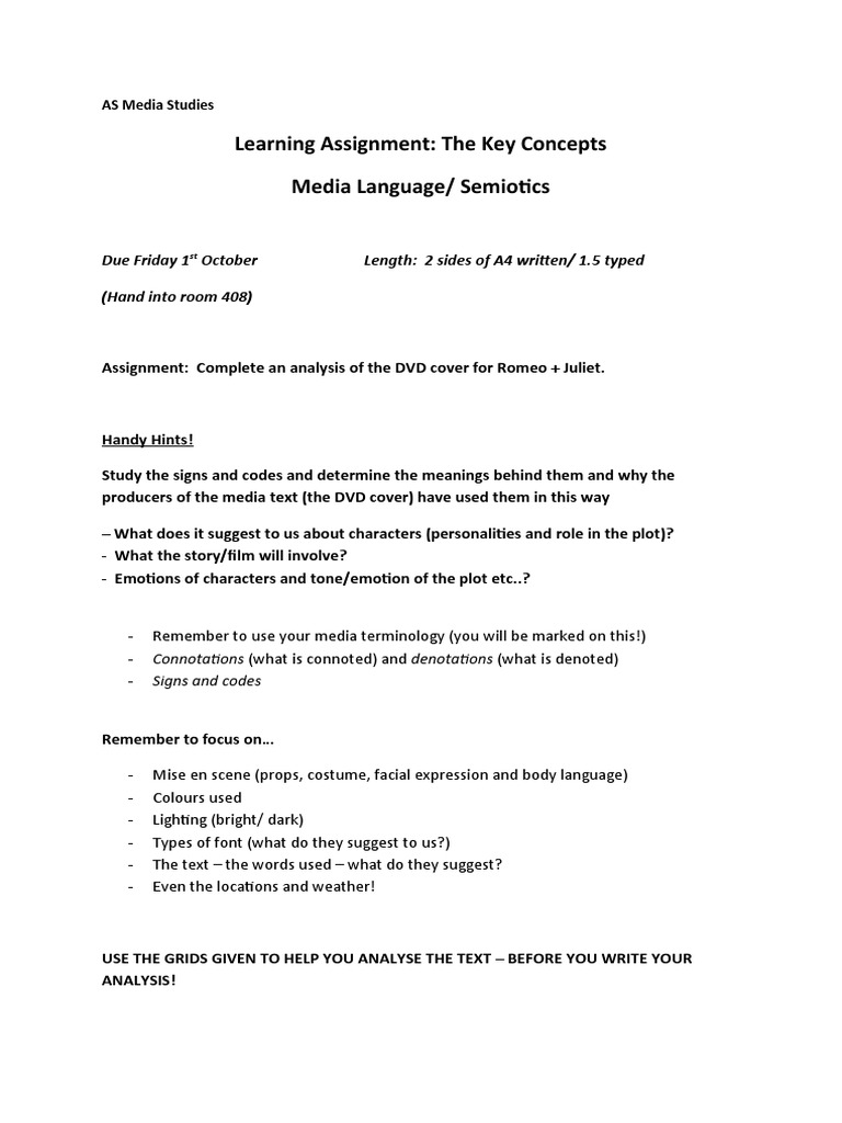 As Media Studies Semiotics Homewrok | PDF