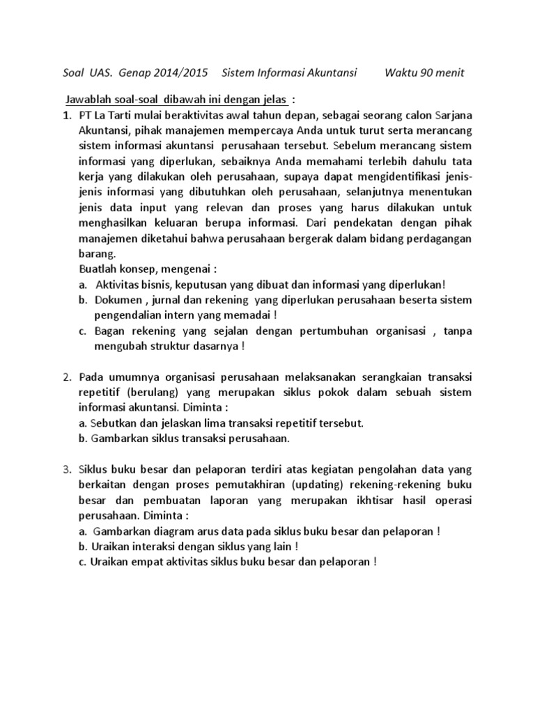 Soal Uts Uas Sia | PDF