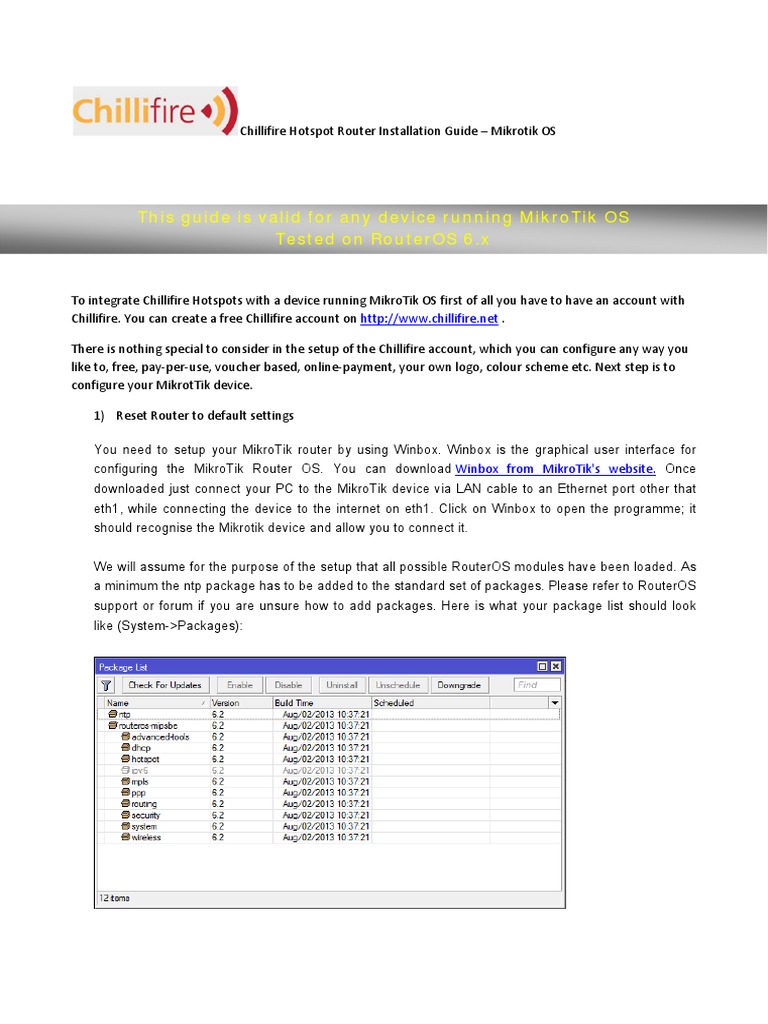 Chillifire Hotspot Router Installation Guide MikroTik OS 6 | PDF ...