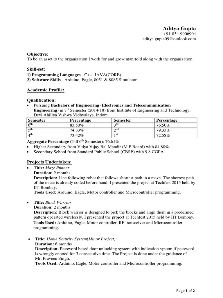 Aditya Gupta: Objective | Download Free PDF | Computing | Areas Of Computer Science