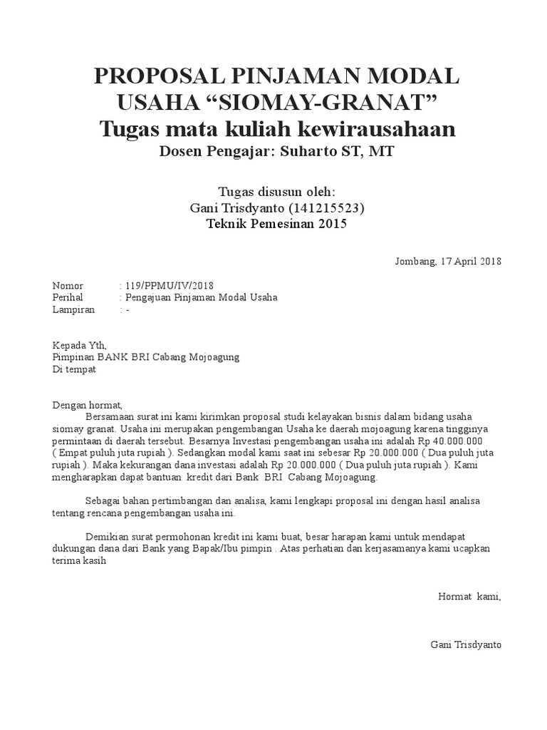Proposal Pinjaman Modal Usaha | PDF
