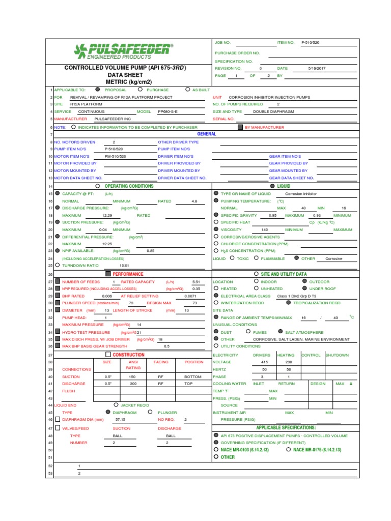 API 675 Pump Datasheet | Download Free PDF | Pump | Valve