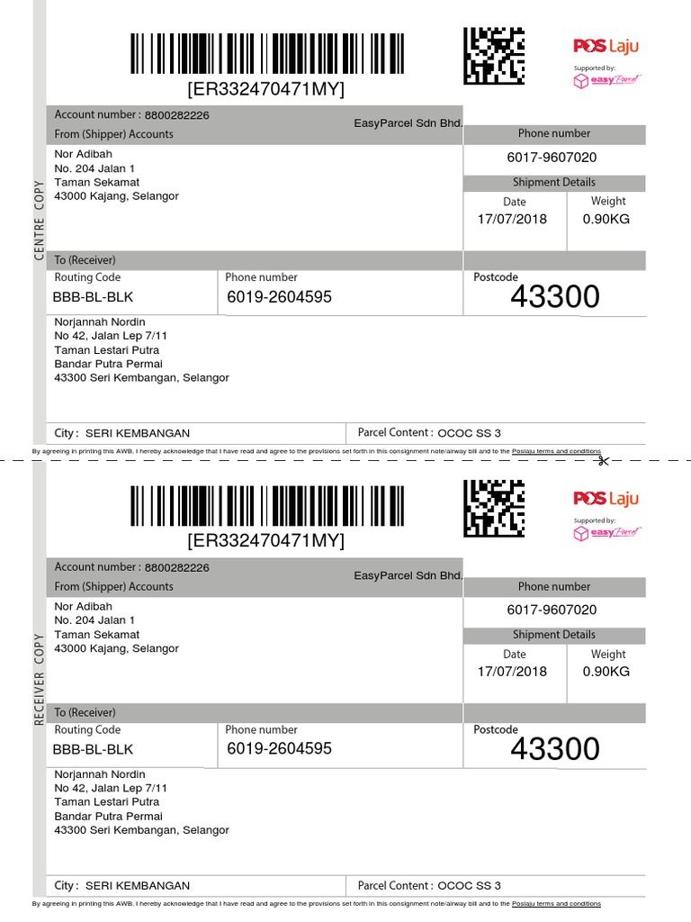 Contoh Consignment Form Easy Parcel | PDF