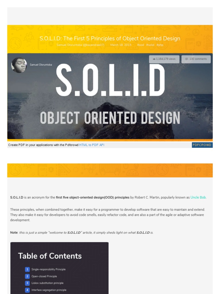 S.O.L.I.D: The First 5 Principles of Object Oriented Design | Download Free PDF | Application ...