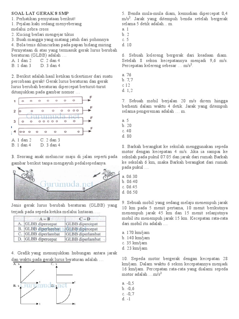Soal Latihan Gerak Lurus SMP | PDF
