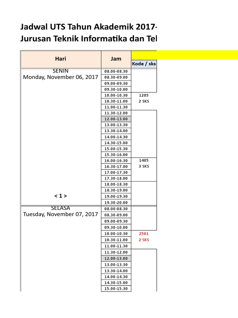 CONTOH Jadwal UTS 2017-1 Final | PDF