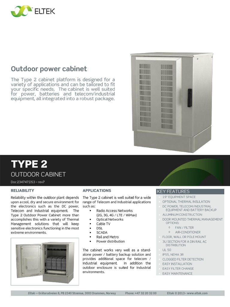 Eltek Outdoor Datasheet Cabinet Type 2 PDF | PDF