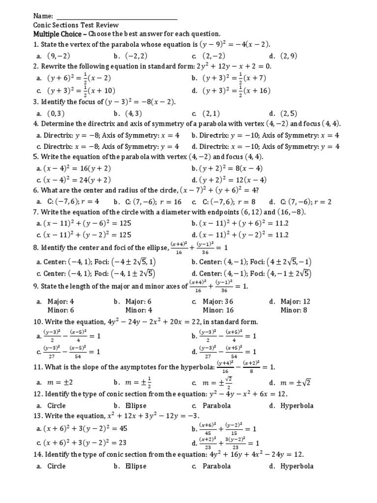 Conics Unit Test Review | PDF | Manifold | Differential Geometry