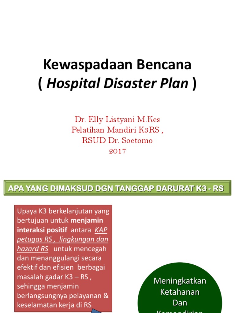Dr. Elly Listyani - Pengelolaan K3 Pada Bidang Kewaspadaan Bencana Di RS & Fasyankes | PDF