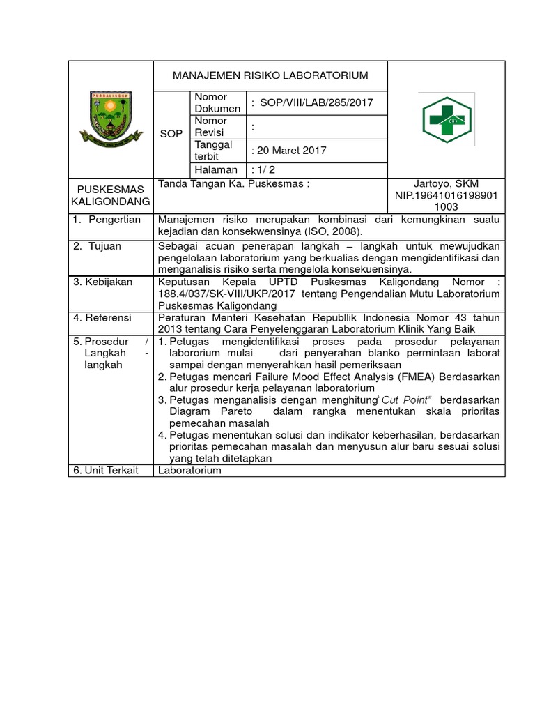 Manajemen Risiko Laboratorium | PDF