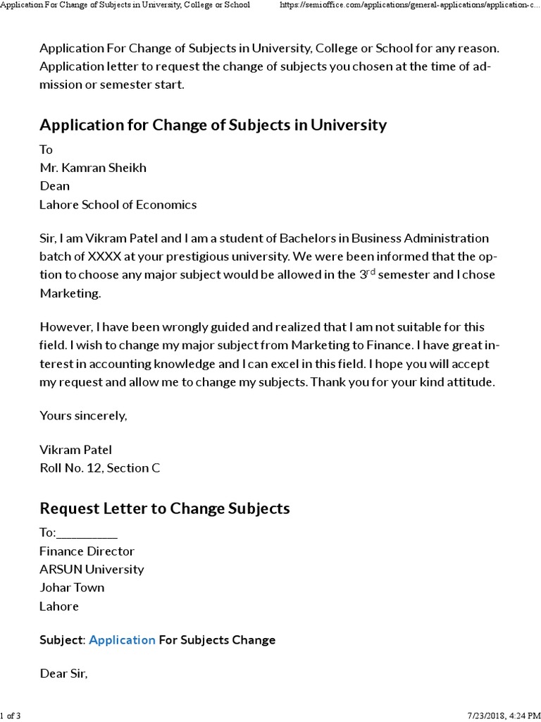 Subject Change Application Guide | PDF | Behavior Modification | Academia