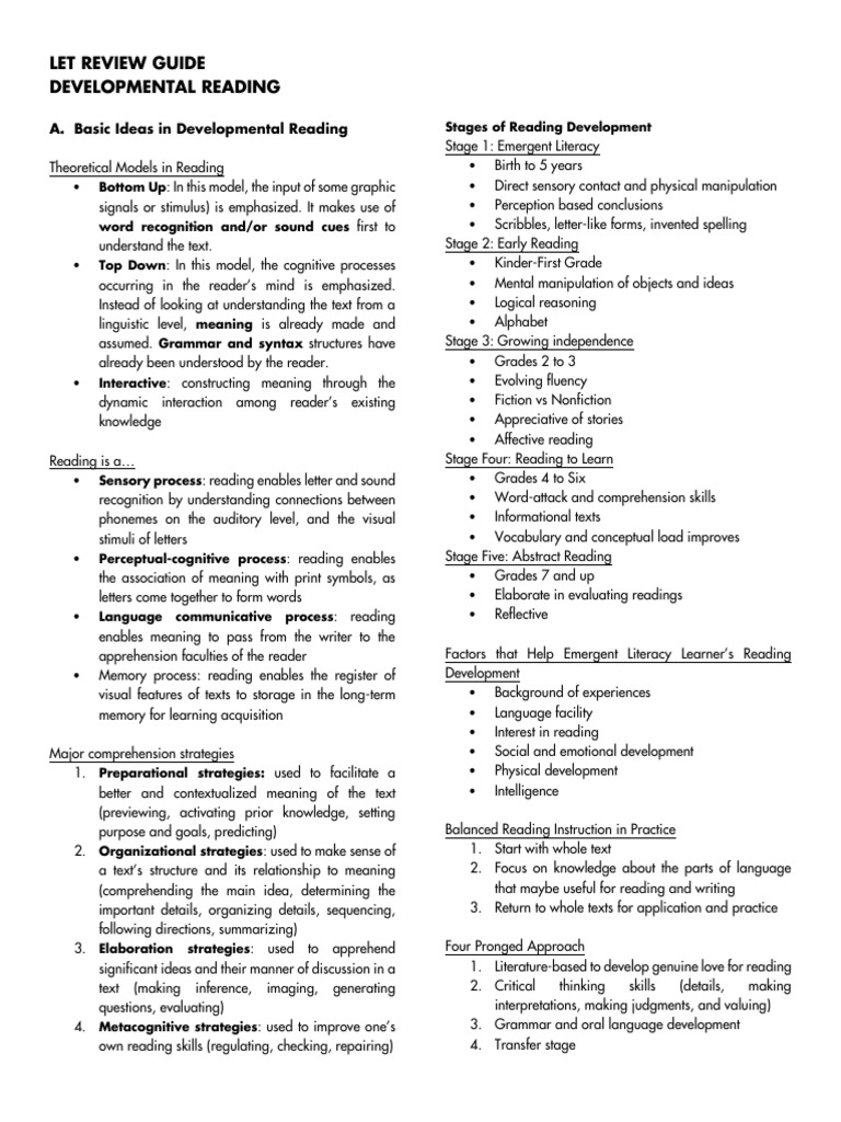 Let Review Guide Developmental Reading | PDF | Reading Comprehension ...