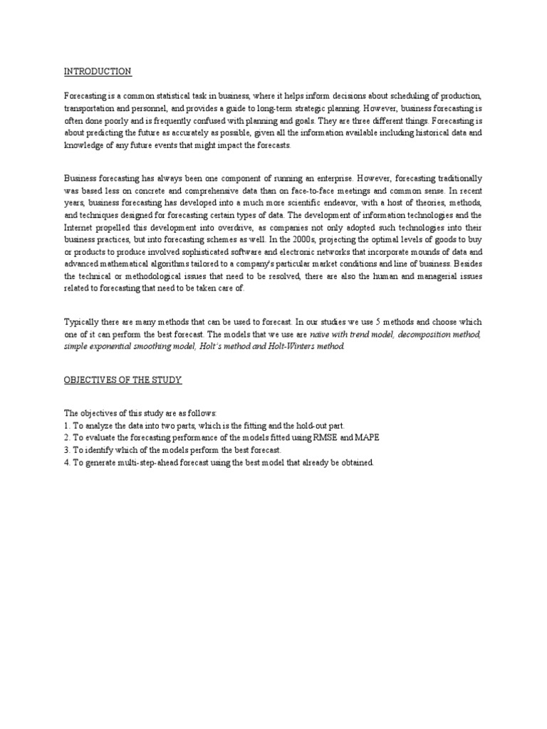 Simple Exponential Smoothing Model, Holt's Method and Holt-Winters Method | PDF | Forecasting ...