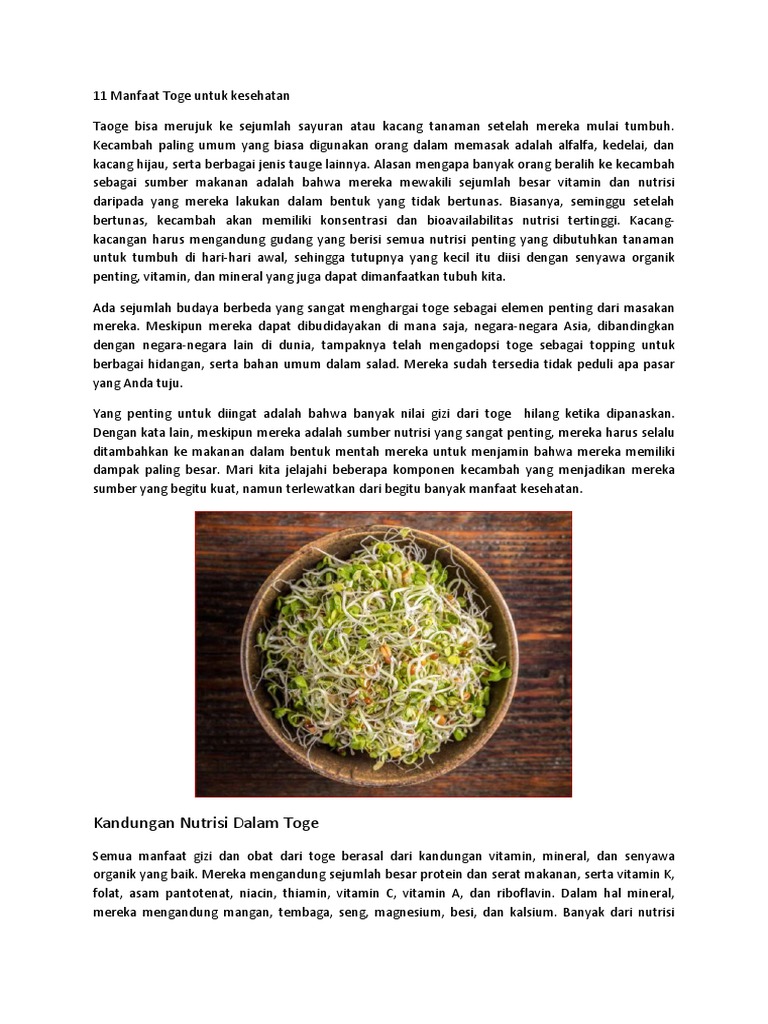 11 Manfaat Toge Untuk Kesehatan | PDF