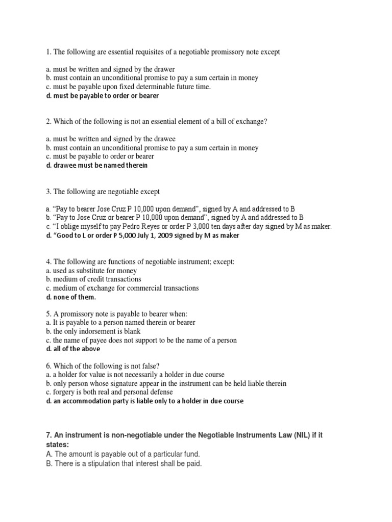 An Instrument Is Non-Negotiable Under The Negotiable Instruments Law ...